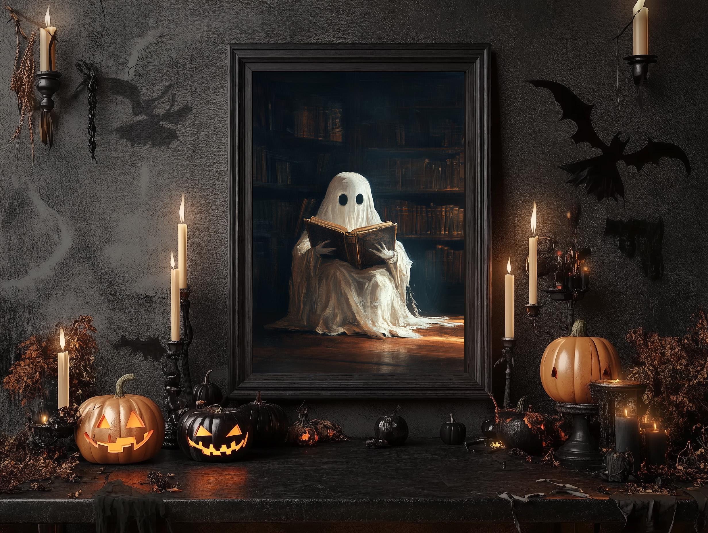 Ghost Reading a Book Wall Art Print Whimsical Gothic Library Decor ...