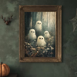Whimsical Ghosts in Enchanted Forest Cute Halloween Wall Art Print ...