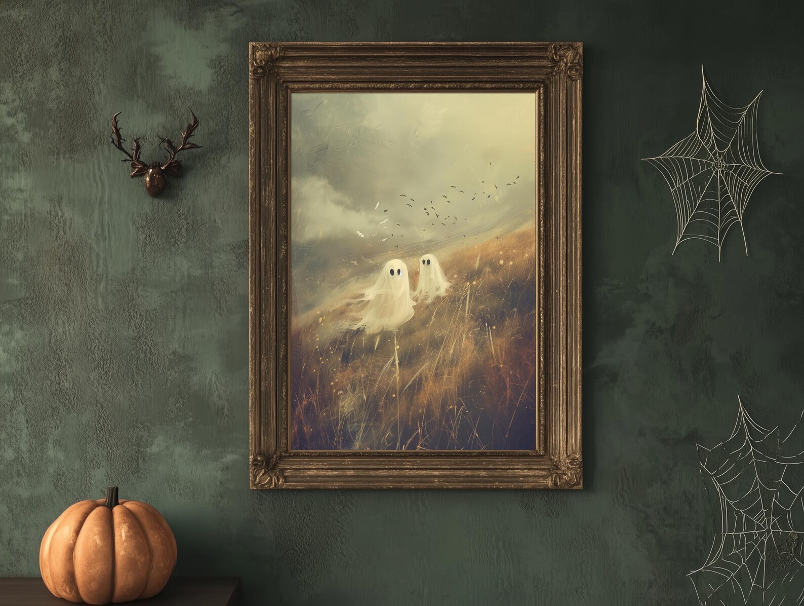 Whimsical Ghosts in Golden Field Vintage Style Wall Art Print ...