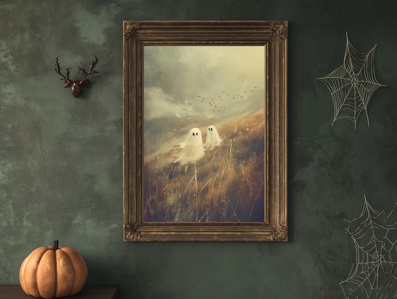 Whimsical Ghosts in Golden Field Vintage Style Wall Art Print ...