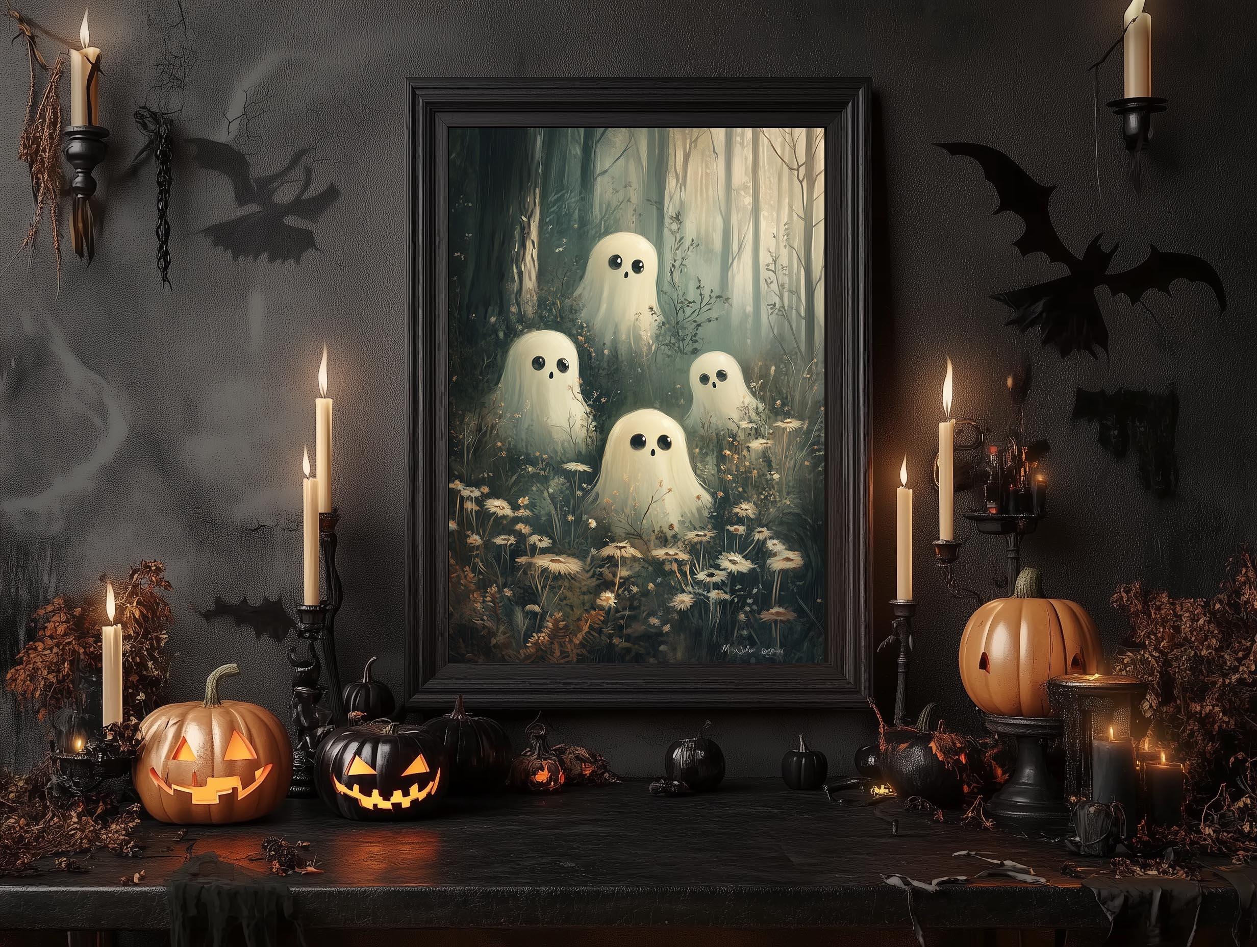 Whimsical Ghosts in Enchanted Forest Cute Halloween Wall Art Print ...