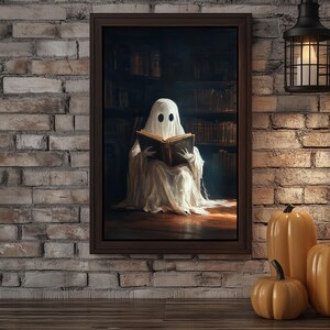Ghost Reading a Book Wall Art Print Whimsical Gothic Library Decor ...