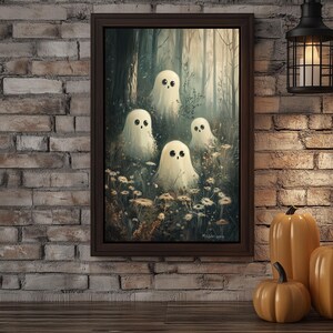 Whimsical Ghosts in Enchanted Forest Cute Halloween Wall Art Print ...