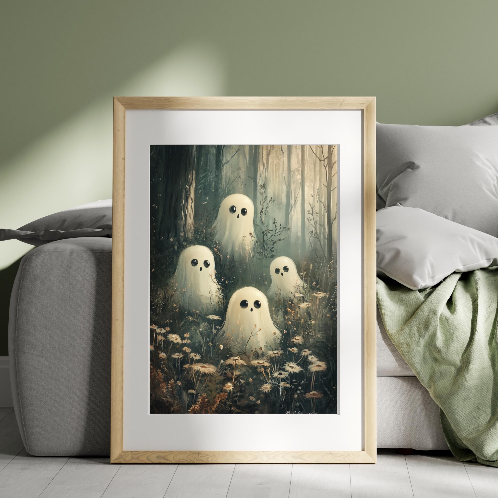 Whimsical Ghosts in Enchanted Forest Cute Halloween Wall Art Print ...