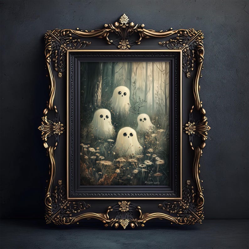 Whimsical Ghosts in Enchanted Forest Cute Halloween Wall Art Print ...
