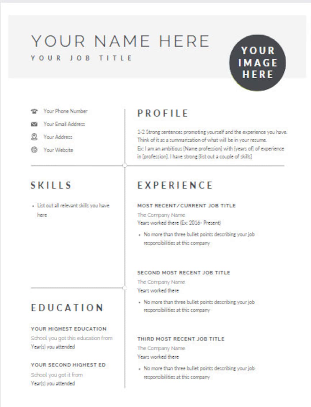 Resume Template Breakdown - Etsy
