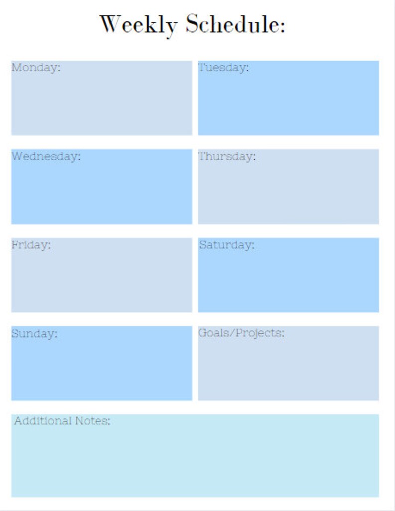 Weekly Schedule Planner (blue) - Etsy