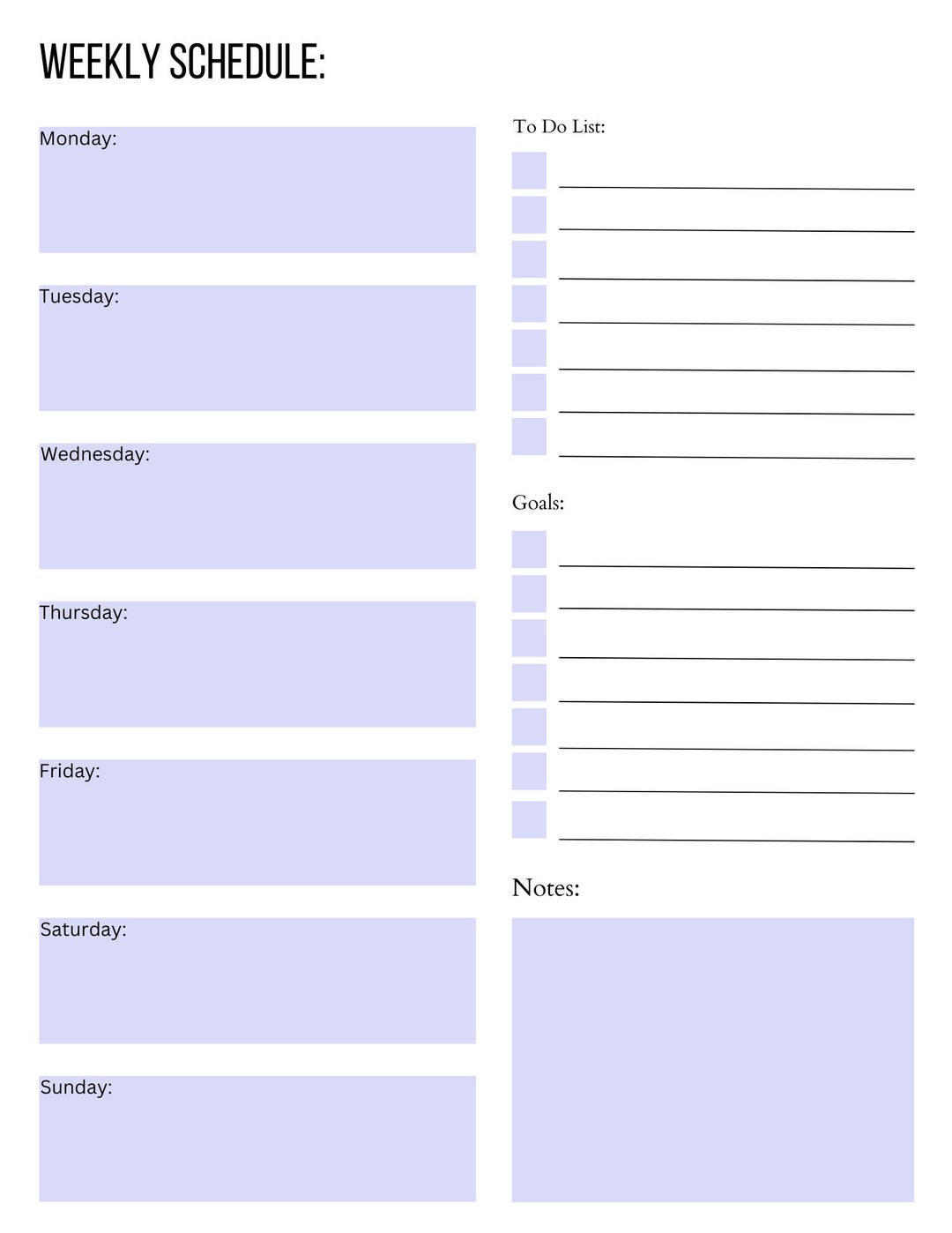 Printable Weekly Schedule Planner - Etsy