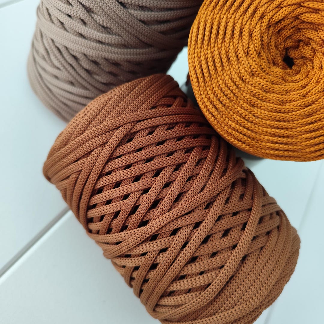 Polyester Cord 5mm, Flat Macrame Rope, Crochet Bag Yarn, Braided Cord ...