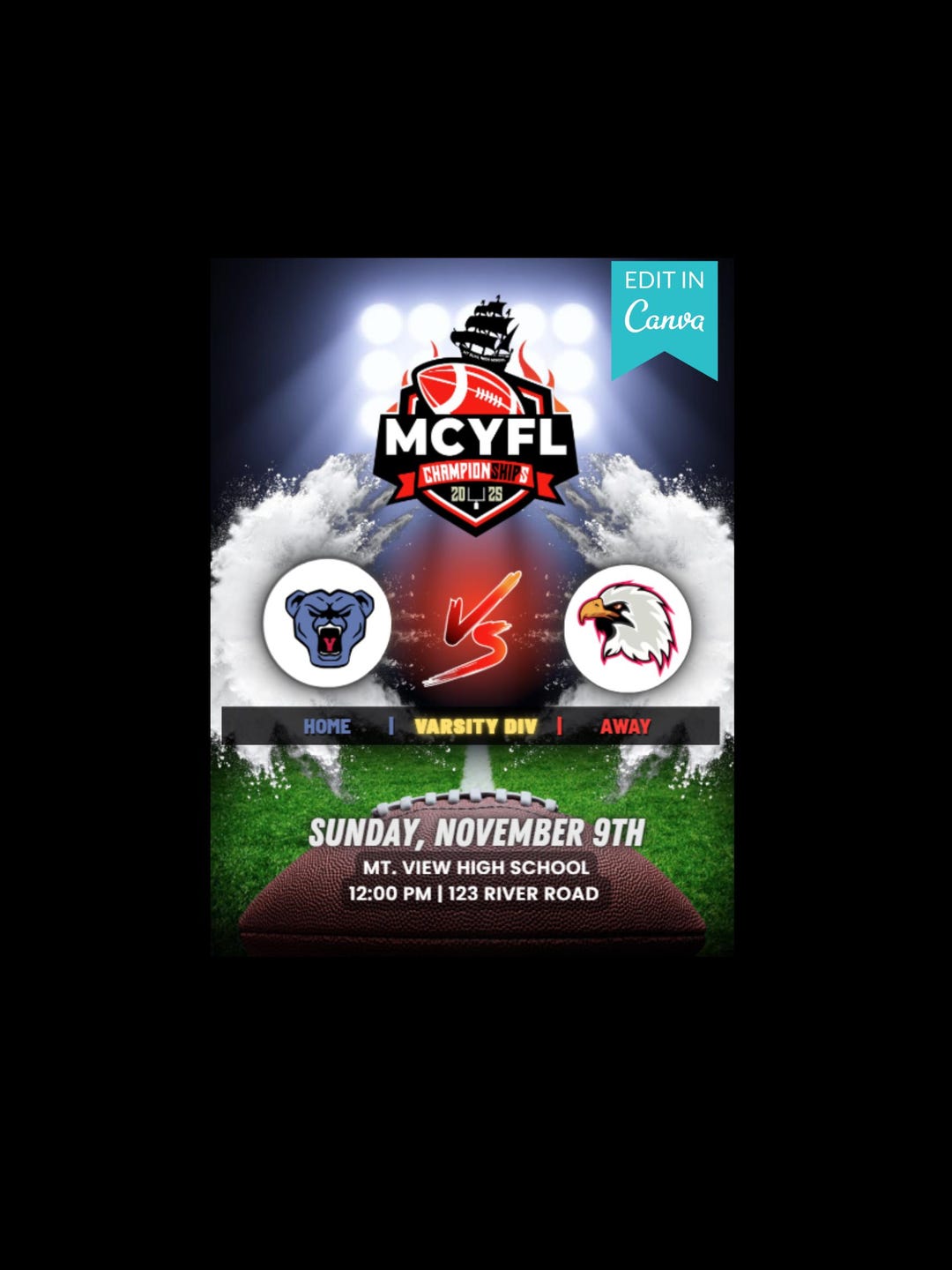 Editable Canva Template - Football Game Day Matchup Flyer Poster - Etsy