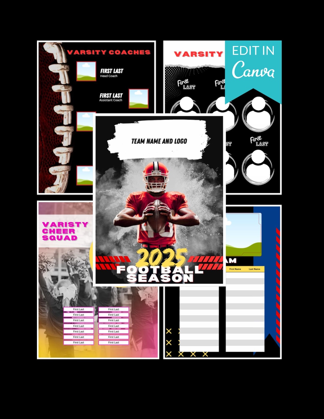Editable Canva Football and Cheerleading League Team Roster Program ...