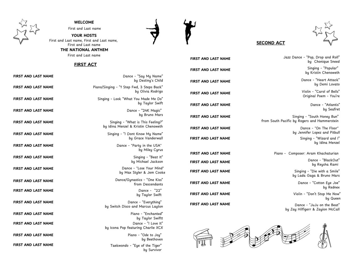 Talent Show Program - Editable Canva Template | 8.5 X 11 - Etsy