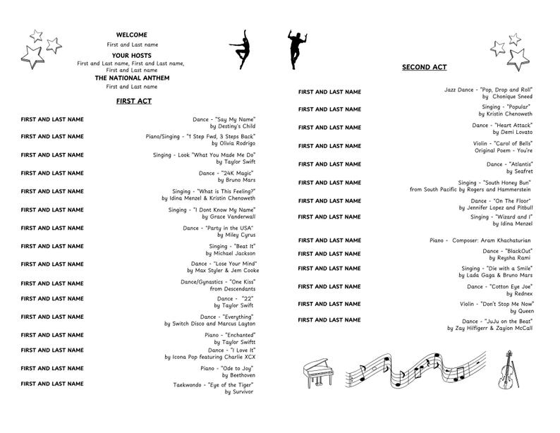 Talent Show Program - Editable Canva Template | 8.5 X 11 - Etsy