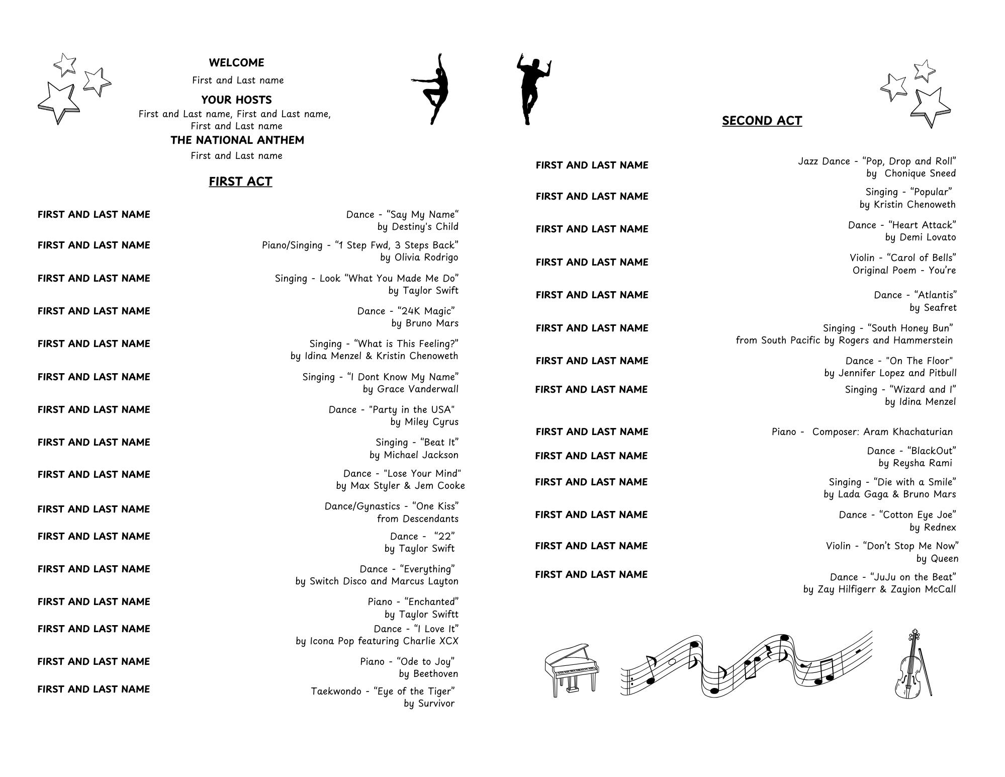 Talent Show Program - Editable Canva Template | 8.5 X 11 - Etsy