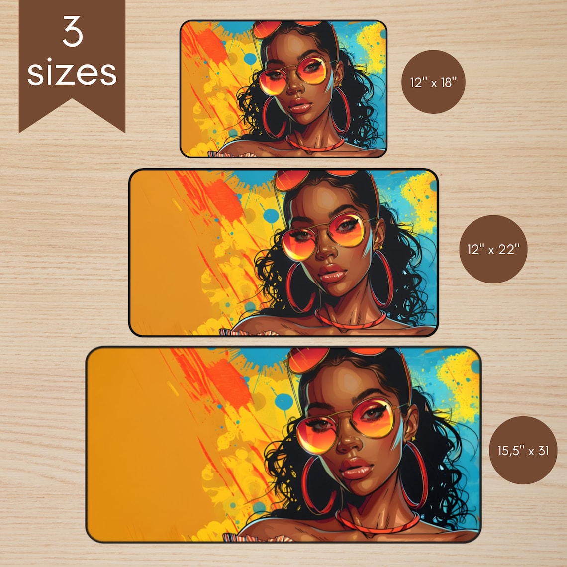 Afro Women Desk Mat, Black Women Gifts, Cute Afro Girl Mouse Pad, Desk ...