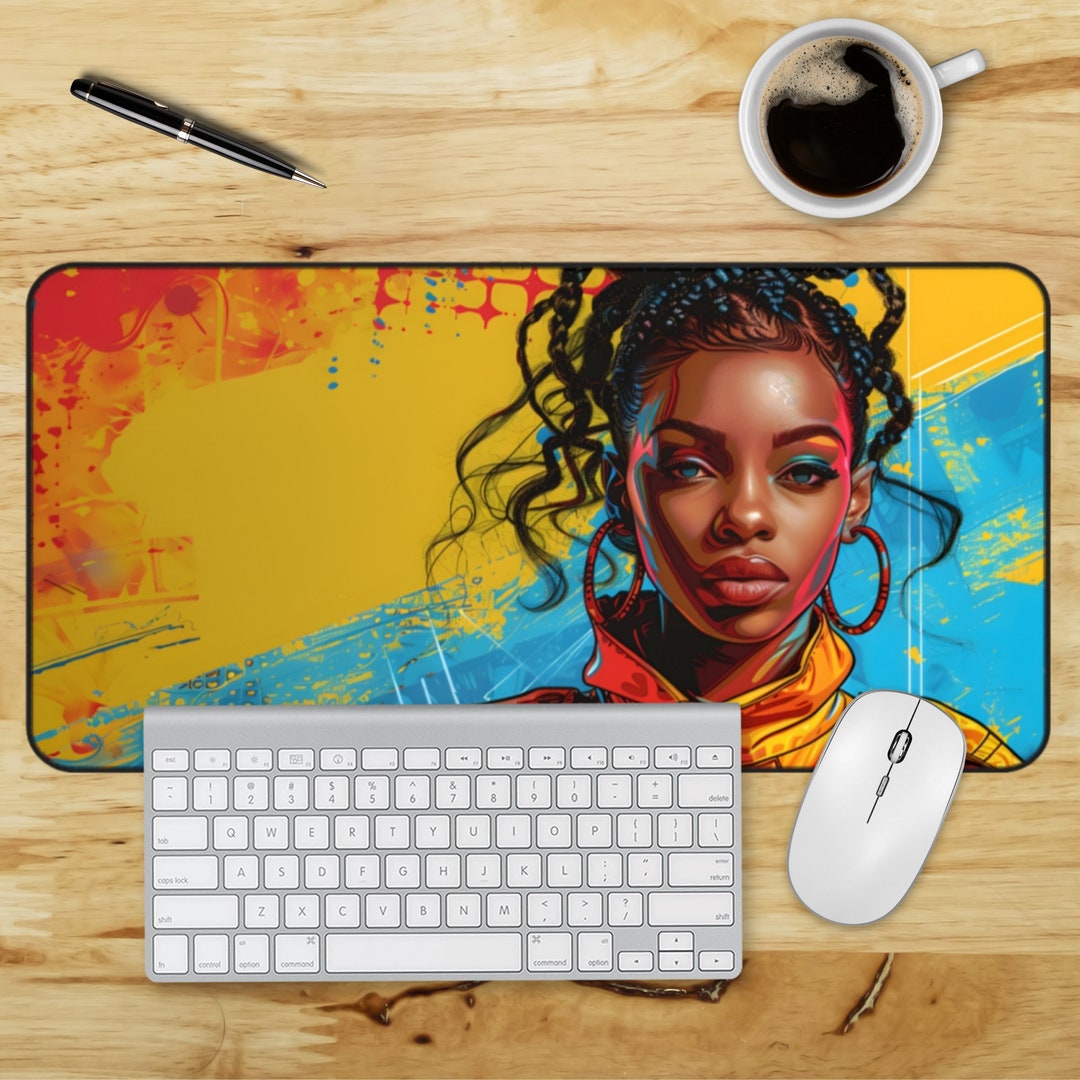 Afro Women Desk Mat, Black Women Gifts, Cute Afro Girl Mouse Pad, Desk ...