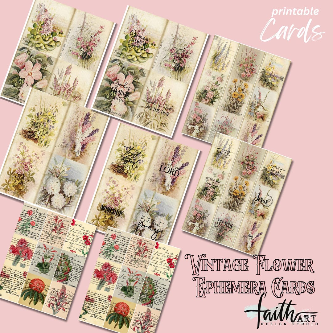 Vintage Flower Ephemera Cards Digital Junk Journaling Scrapbooking - Etsy