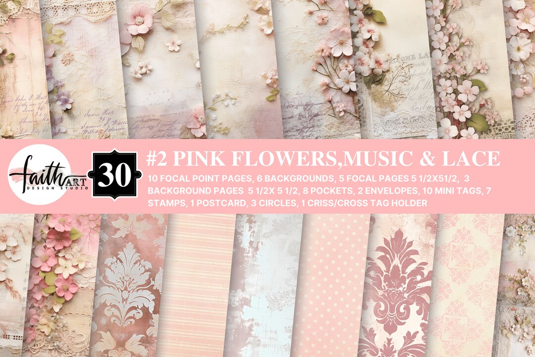 Collage Pink Flowers & Lace, Music Theme #2 Christian Digital Junk ...