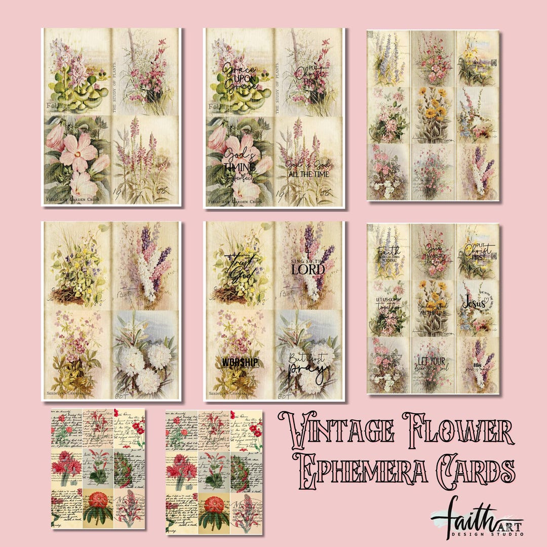 Ephemera Vintage Flower Cards Digital Junk Journaling Scrapbooking - Etsy