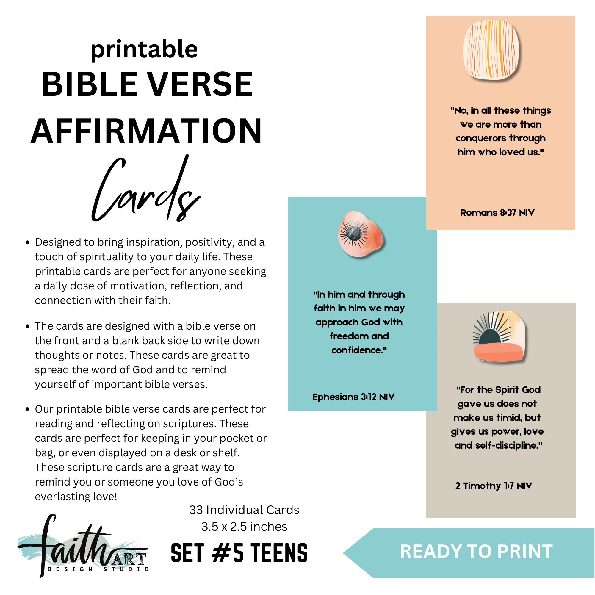 Bible Affirmation Cards |scripture Cards for Teen | Bible Verse Memory ...