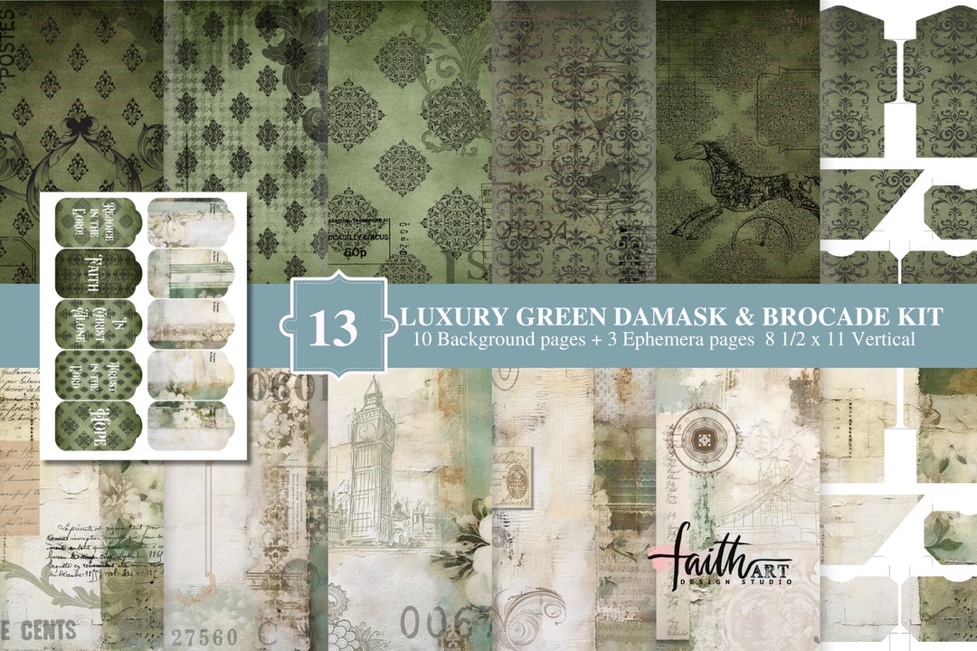 Christian Jesus Digital luxury Green Damask & Brocade Collage Junk ...