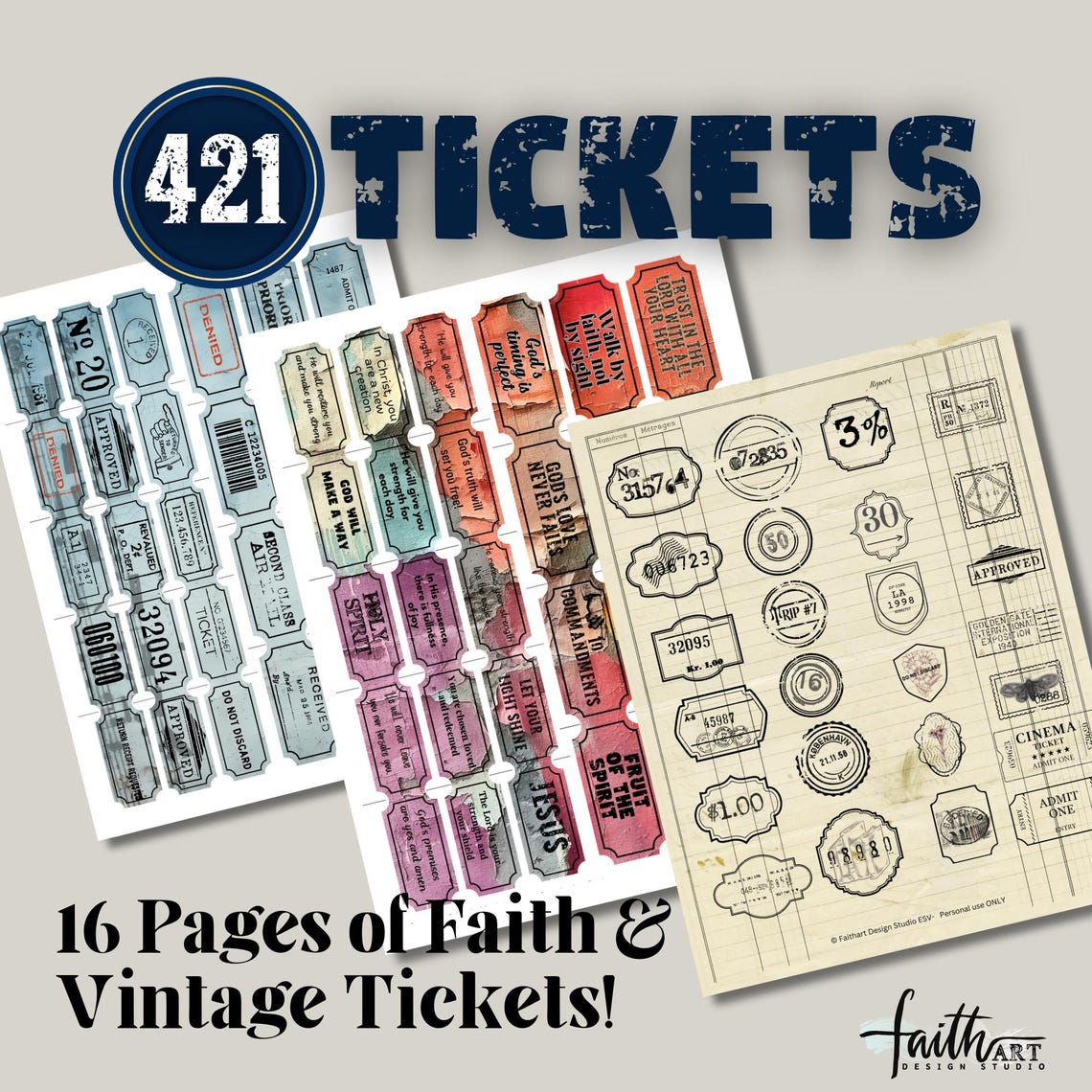 Ephemera: 421 Faith Vintage Tickets for Junk Journaling, Art Journaling ...