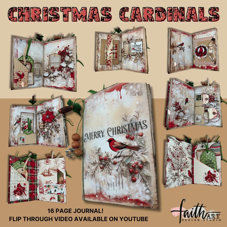 Christmas Cardinals Vintage Digital Kit: Junk Journal, Scrapbook ...