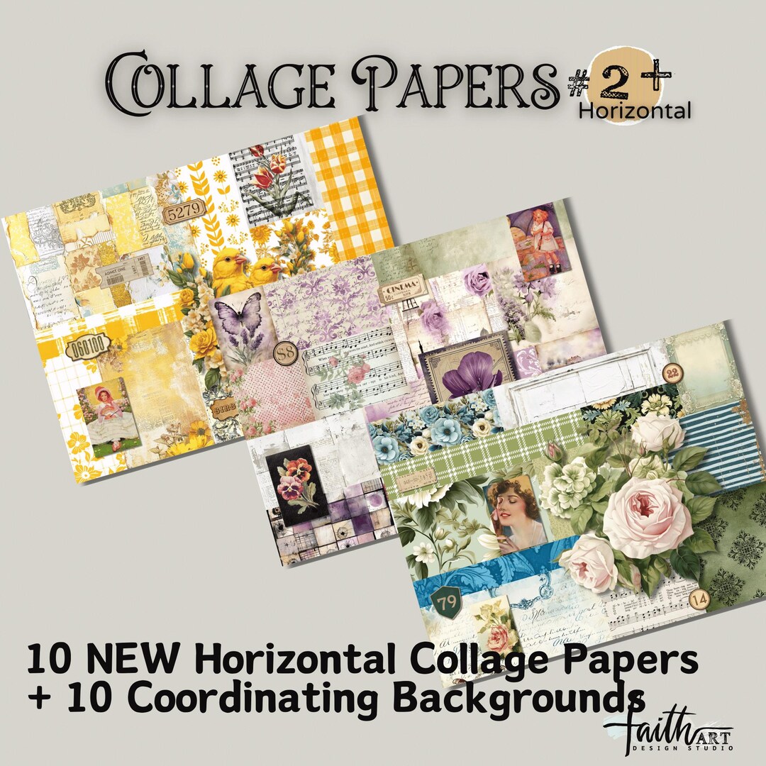 Collage #2 Horizontal Papers PLUS Backgrounds for Junk Journaling, Art ...