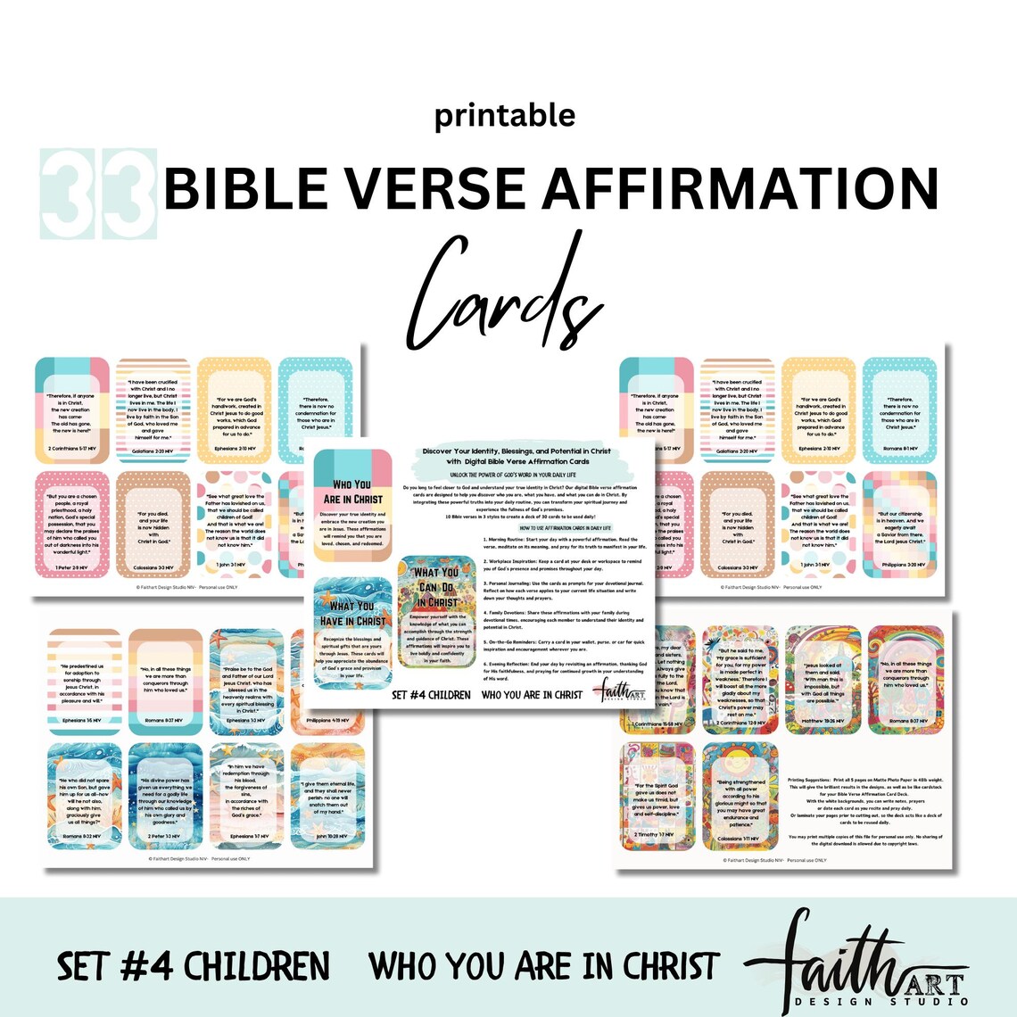 Bible Verse Cards Set #4 Children Printable Christian Affirmation Cards ...