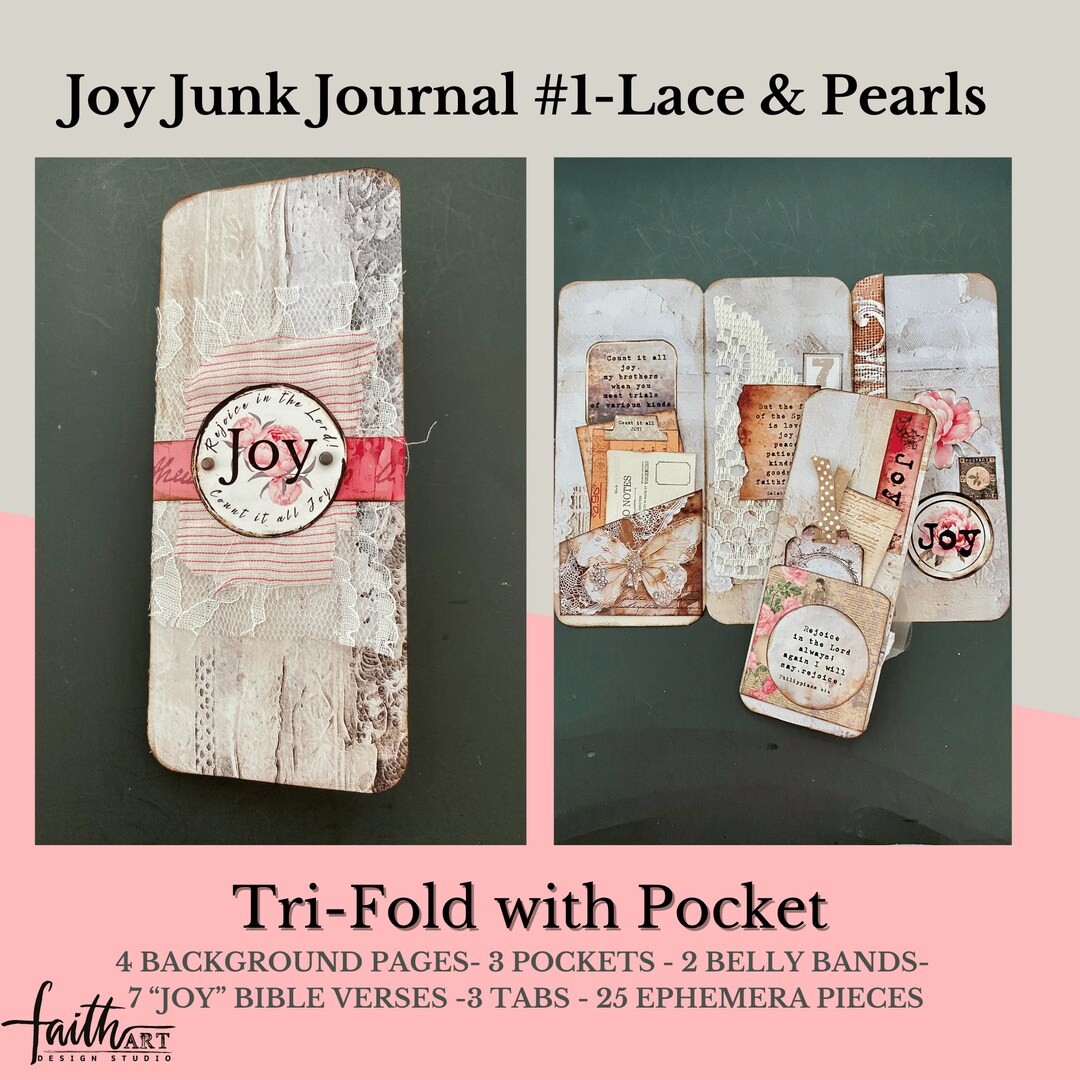 Joy Tri-fold Folio Lace & Pearls Journal Kit Christian Jesus Digital - Etsy