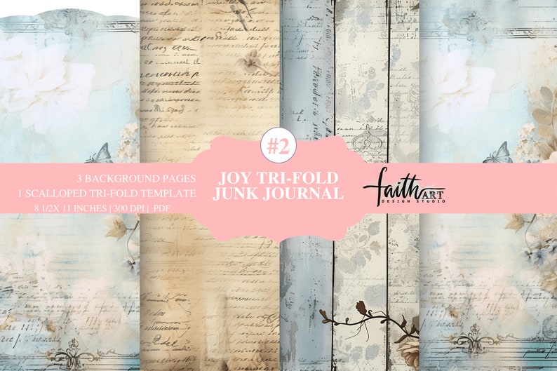 Joy Tri-fold Folio Journal #2 Blue Blossoms Scrapbooking | Junk Journal ...