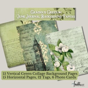Gracious Green #1 Vintage Collage Backgrounds for Junk & Art Journaling ...