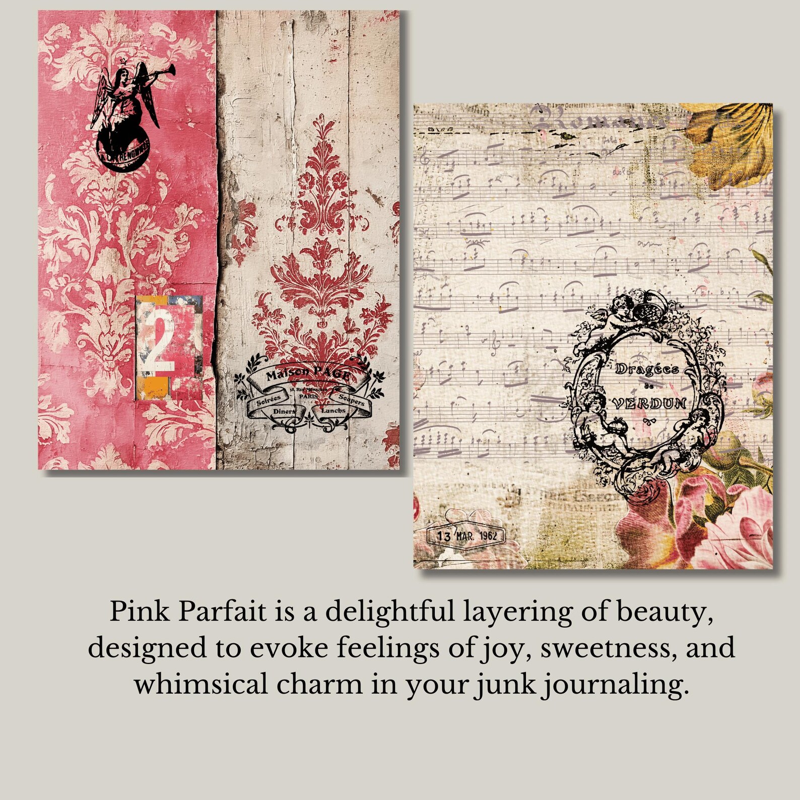 Pink Parfait #2 French Vintage Collage Backgrounds for Junk & Art ...