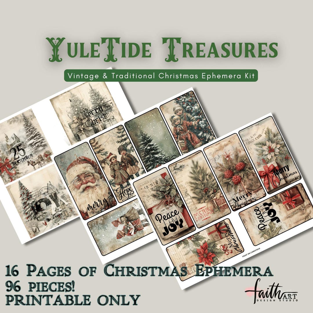Christmas "yuletide Treasures" Ephemera Digital Kit: Vintage Junk ...