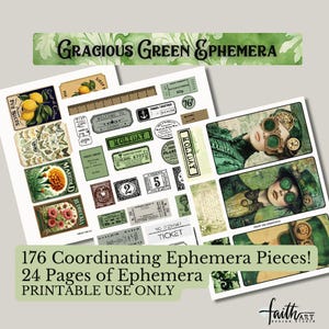 Gracious Green Vintage Ephemera 176 Pieces for Junk & Art Journaling ...