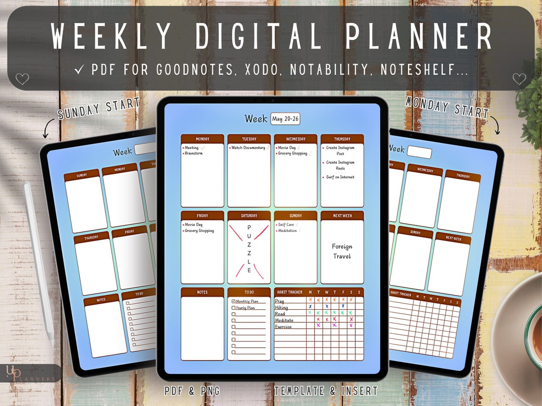 Weekly Planner Goodnotes Template, Undated Weekly Planner Template ...