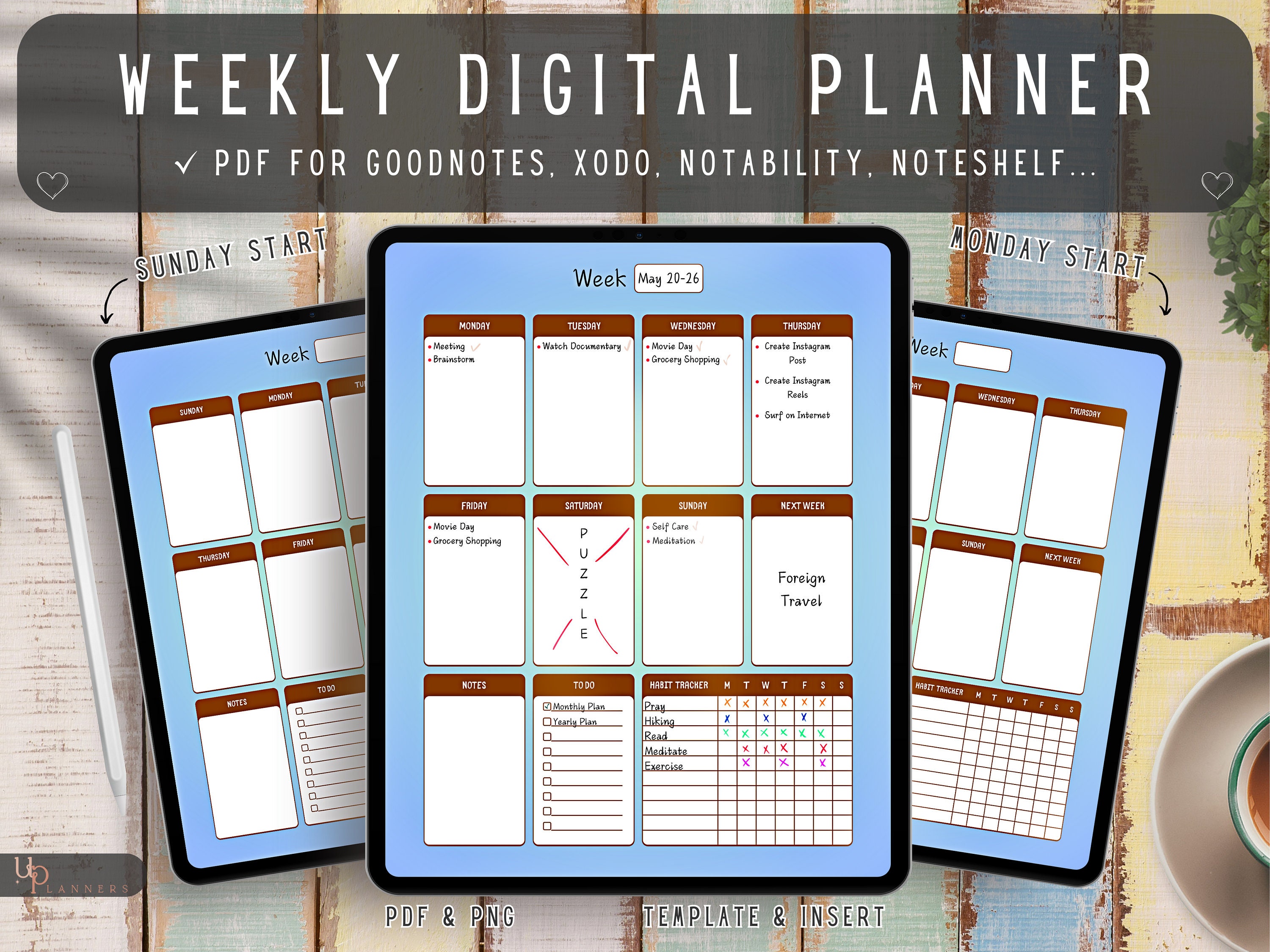 Weekly Planner Goodnotes Template, Undated Weekly Planner Template ...