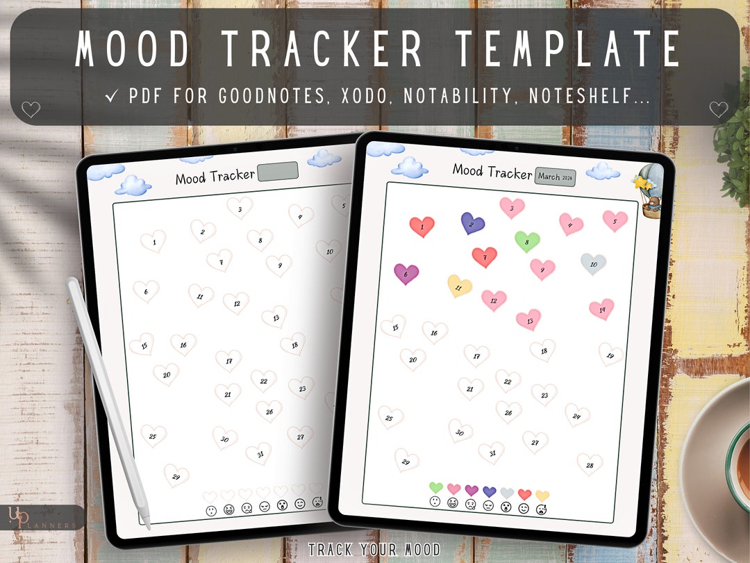 Digital Mood Tracker Goodnotes Template, Cute Mood Tracker, Mood ...