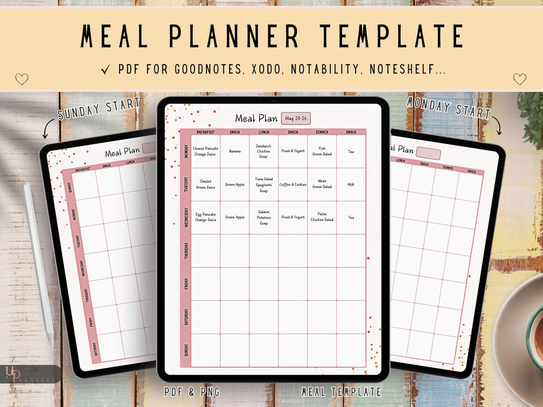 Cute Meal Planner, Meal Plan Template, Digital Journal, Digital Planner ...