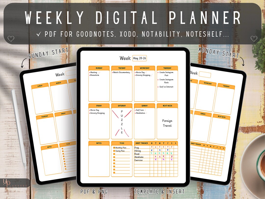 Weekly Planner Goodnotes Template, Undated Weekly Planner Template ...