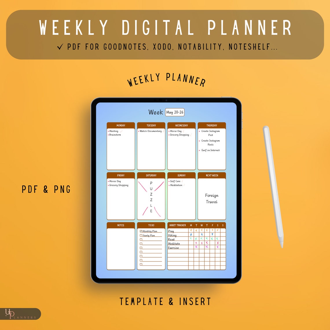Weekly Planner Goodnotes Template, Undated Weekly Planner Template ...