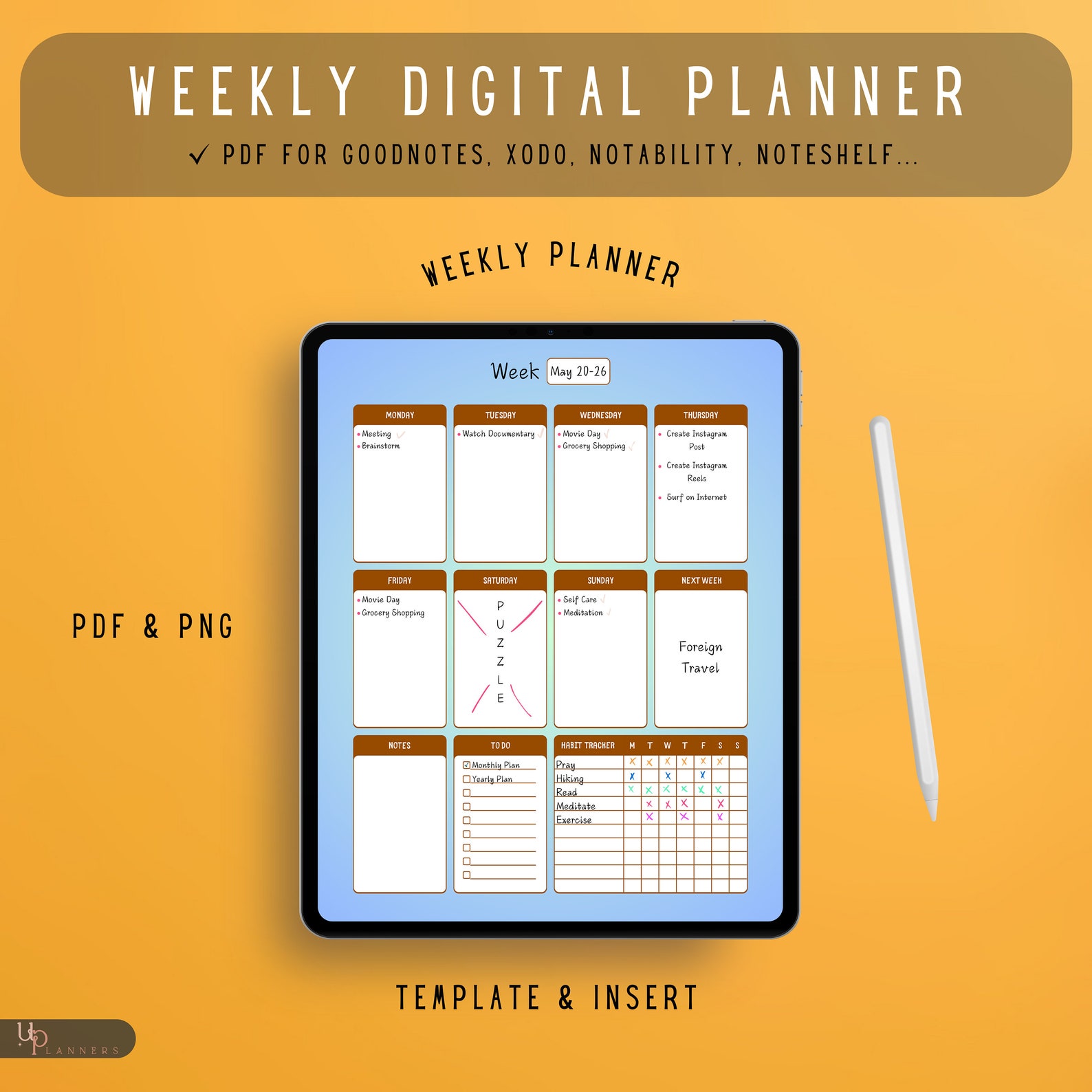 Weekly Planner Goodnotes Template, Undated Weekly Planner Template ...