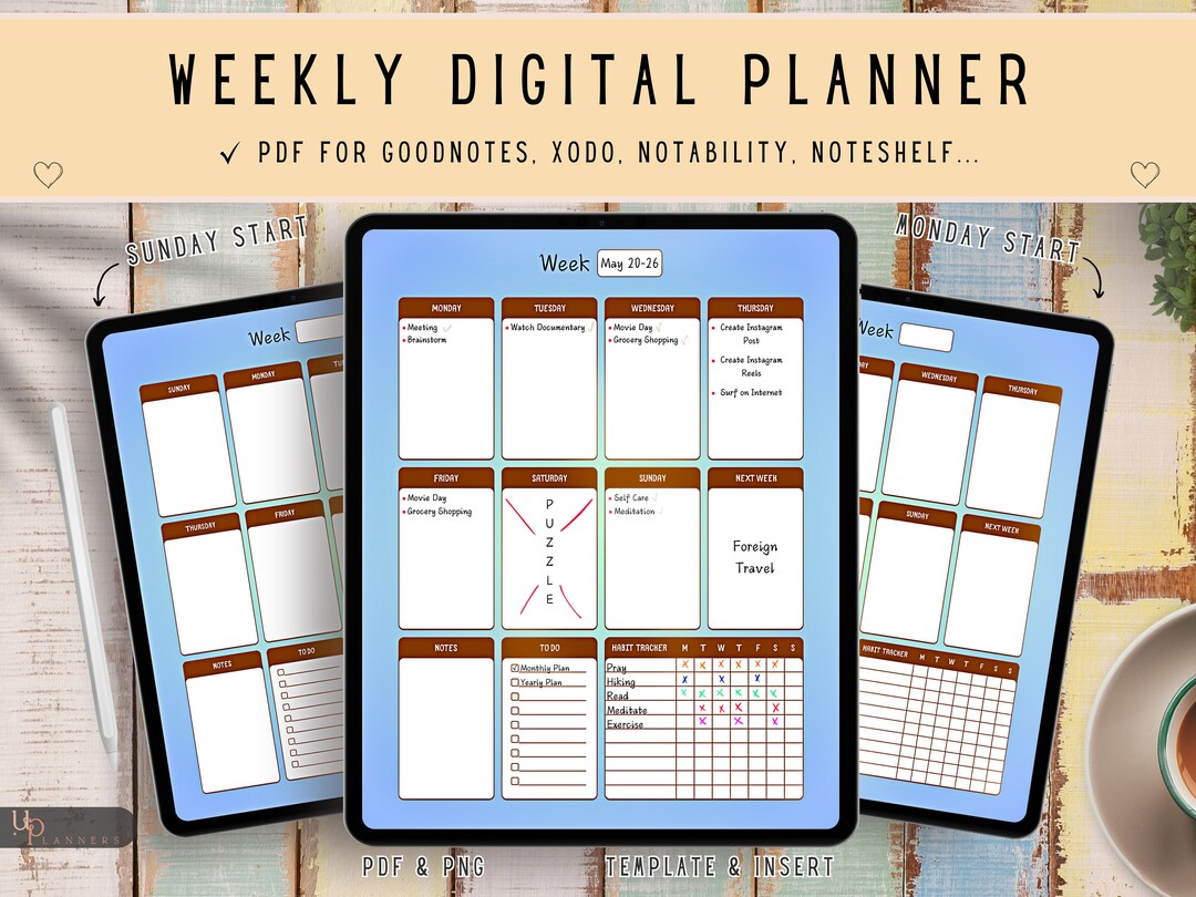Weekly Planner Goodnotes Template, Goodnotes Journal, Goodnotes Planner ...