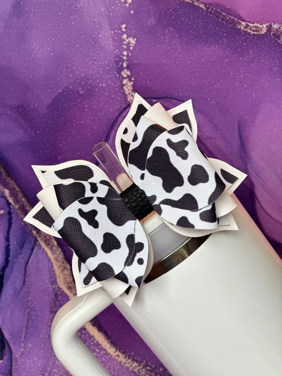 Cow Print Bow Straw Topper 5 - Etsy
