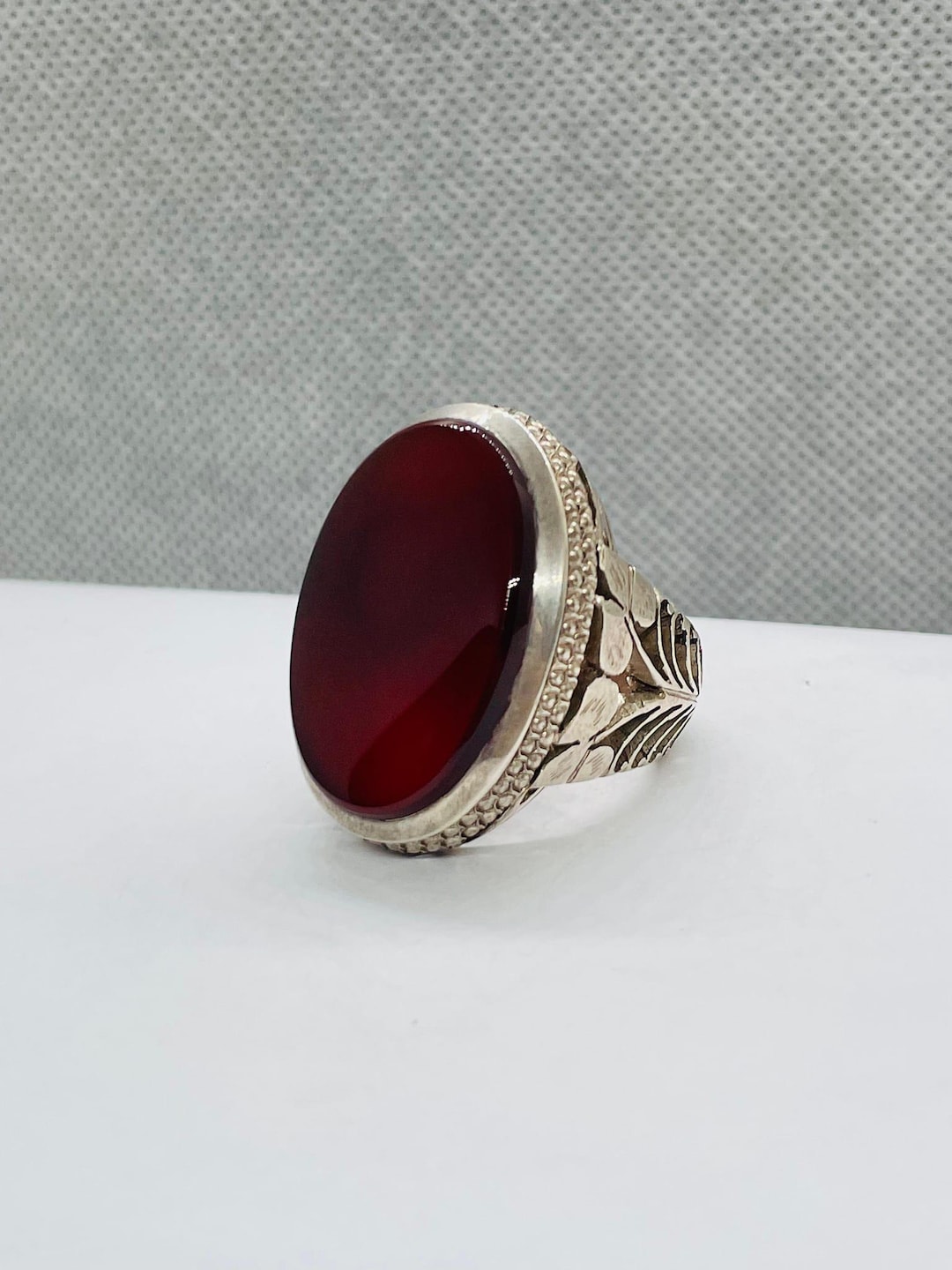 Handmade Chetam Yaqoot Afghani Ring Original Silver Natural African Red ...