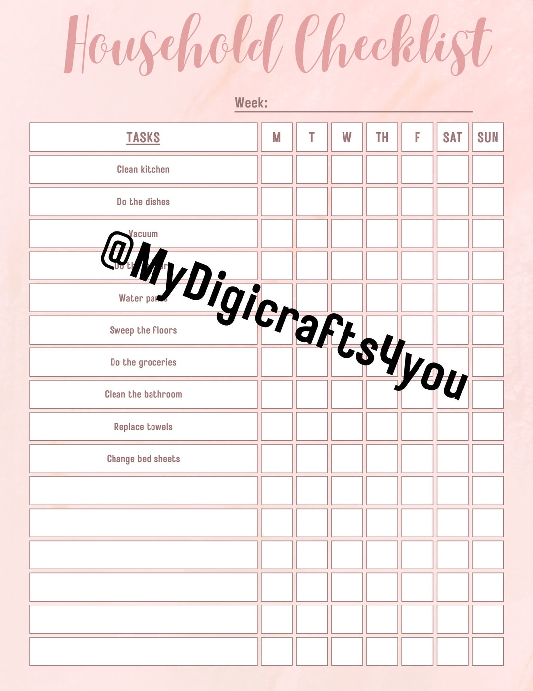 Editable Household Checklist - Etsy