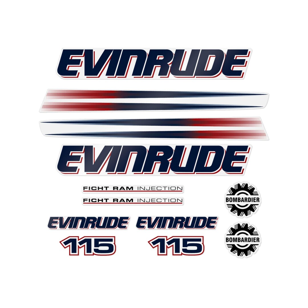 Evinrude 115hp Ficht Ram Outboard Engine Decals Sticker Kit Aftermarket ...