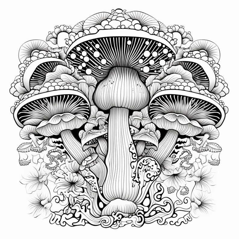 Fantasy Mushroom Coloring Pages - Etsy