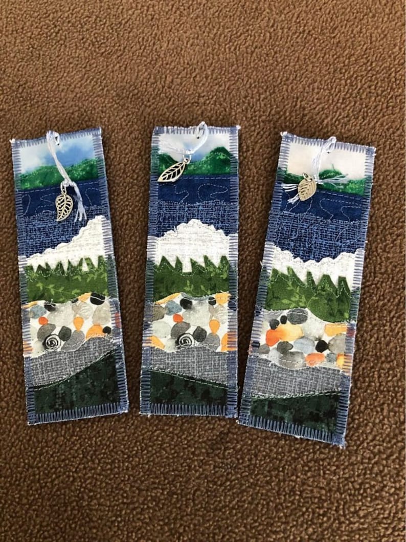 Quilted Fabric Handmade Scenery Bookmark With Charm - Etsy