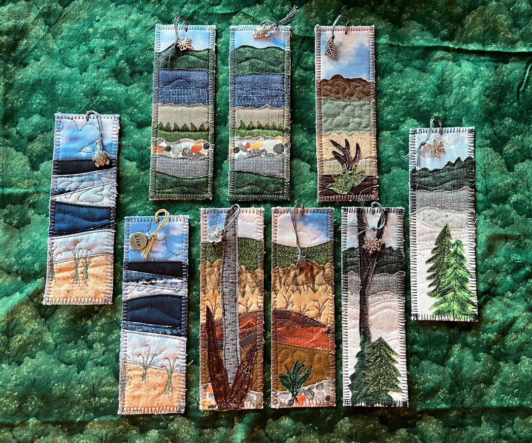Bookmarks-quilted Fabric Handmade Scenery Bookmark With Charm - Etsy